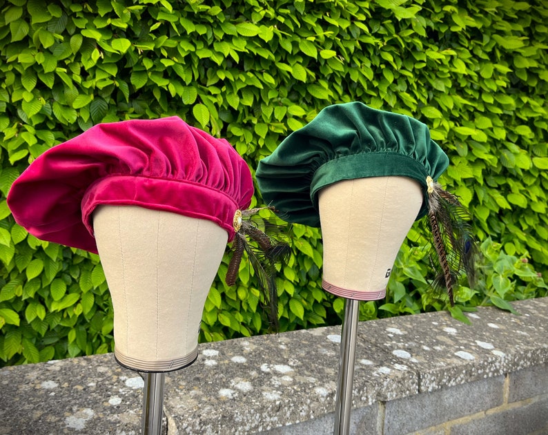 Velvet Renaissance Muffin Hat With Peacock and Pheasant Feathers ...