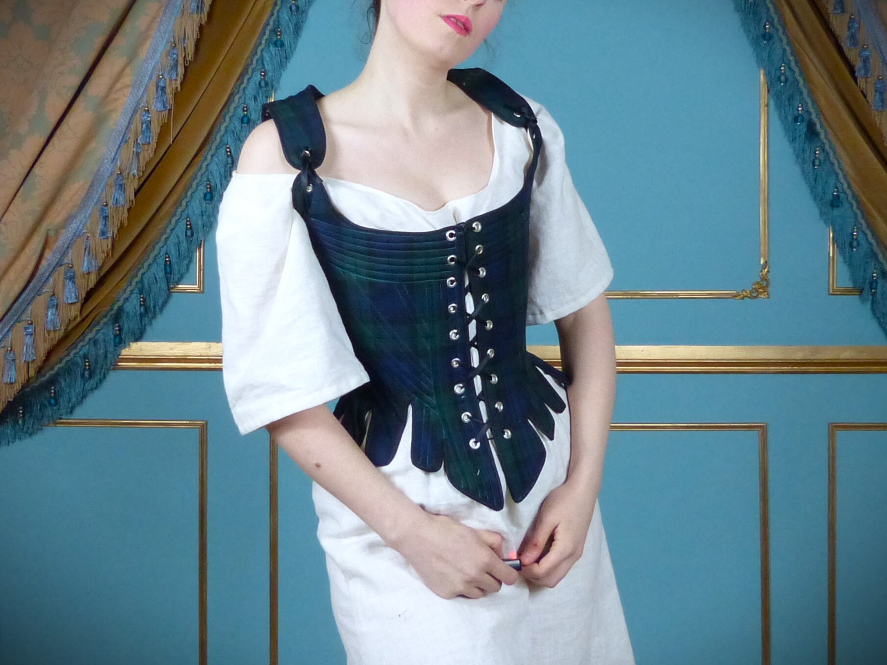 18th Century Front and Back Laced Coloured Tartan Plaid Corset Stays ...