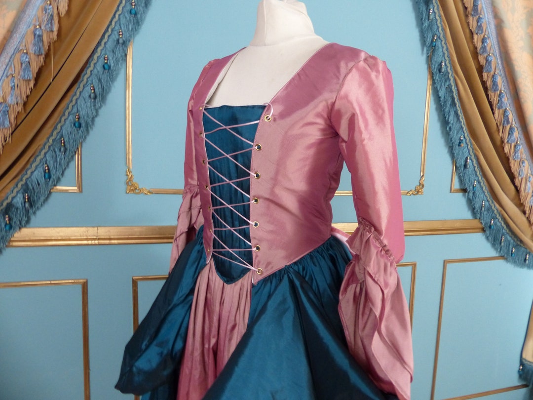 Ready to Ship Georgian Rococo Dress Pink and Teal Cotton Dress - Etsy