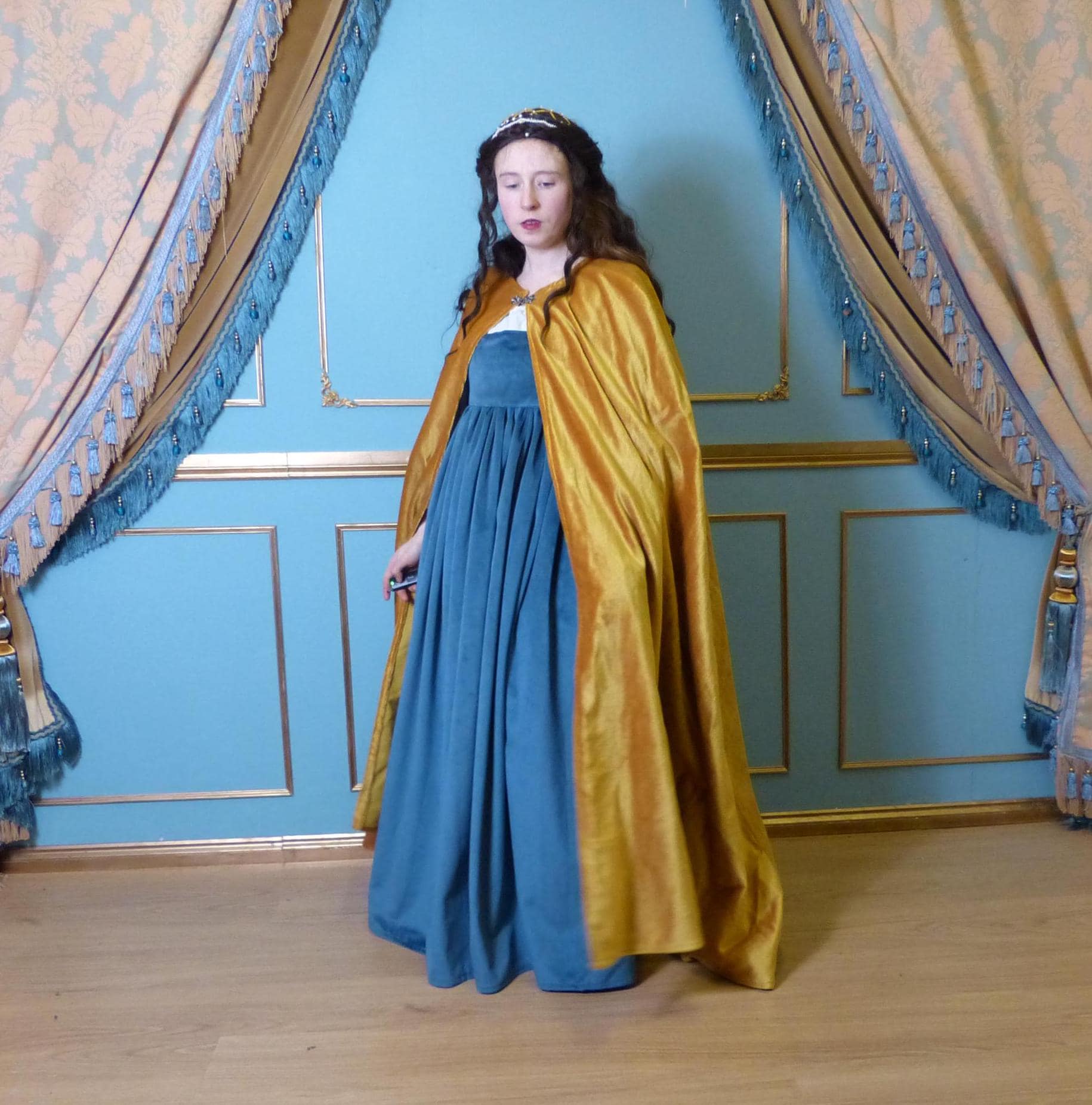 Ready to Ship Yellow Velvet Long Cloak, Medieval Fantasy Costume Re ...