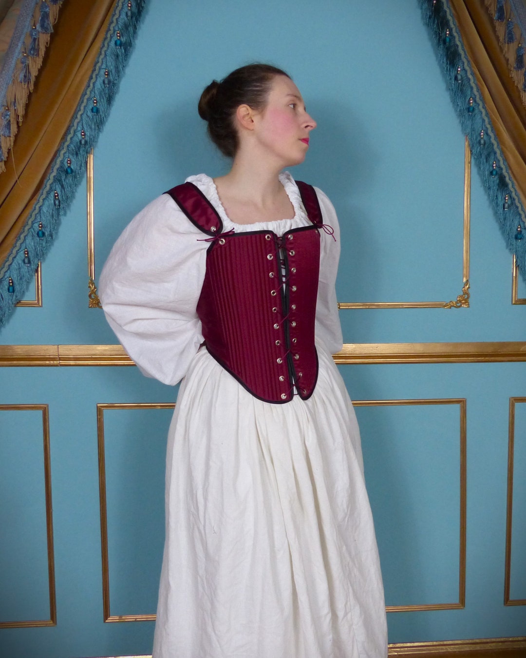 Women's Duchess Satin Tudor Corset Lace Front Historical Costume and Re ...