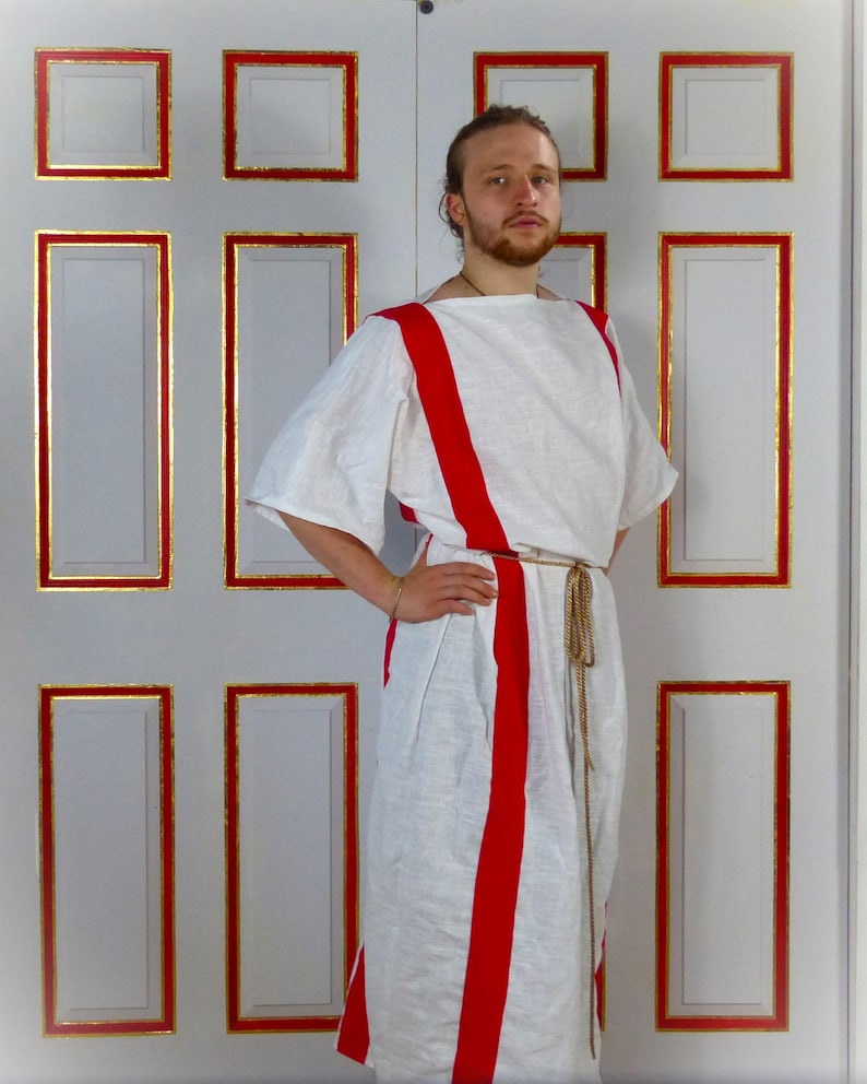 White Linen Striped Unisex Roman Tunic Historical Costume Ancient Rome ...