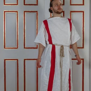 White Linen Striped Unisex Roman Tunic Historical Costume Ancient Rome ...