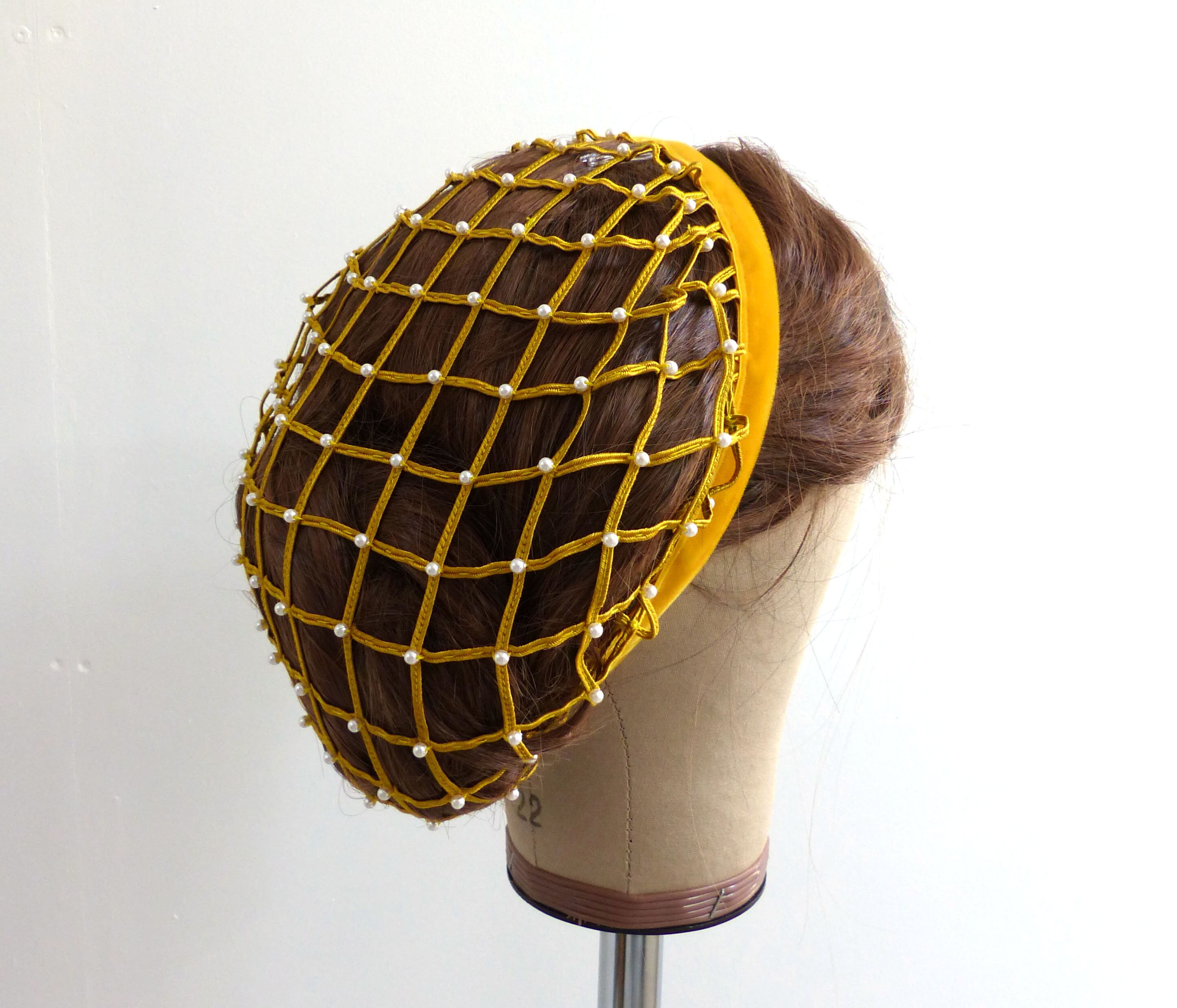 Gold Renaissance Beaded Pearl Lady Hair Net Snood Historic Costume Head ...