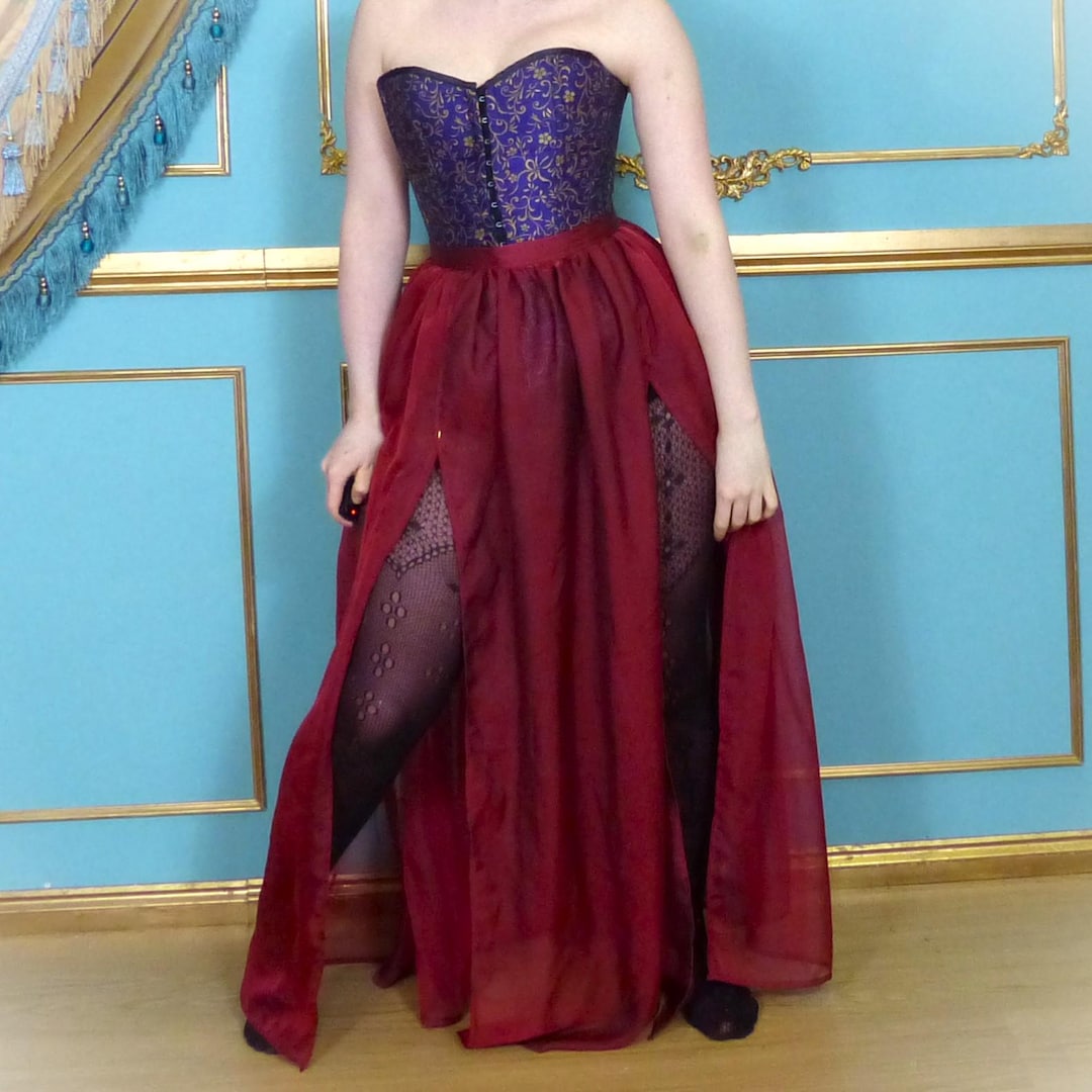 Chiffon Burlesque Plain Two Slit Skirt Fantasy Historic Bustle Showgirl ...