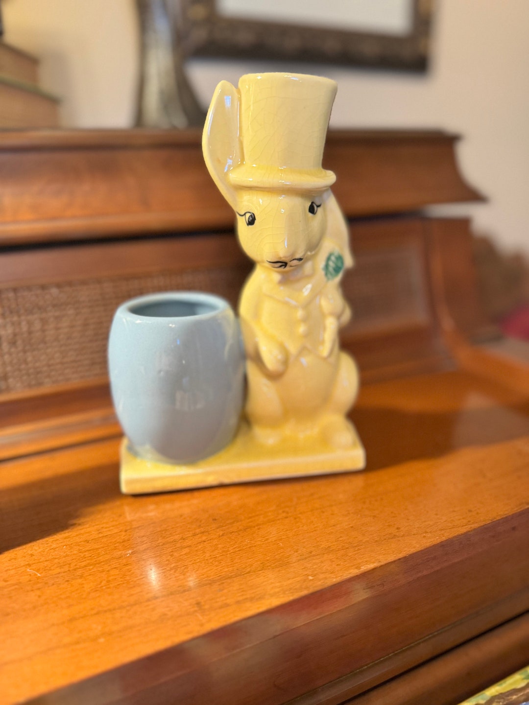 Vintage Morton Yellow Rabbit in Top Hat With Blue Egg Planter - Etsy