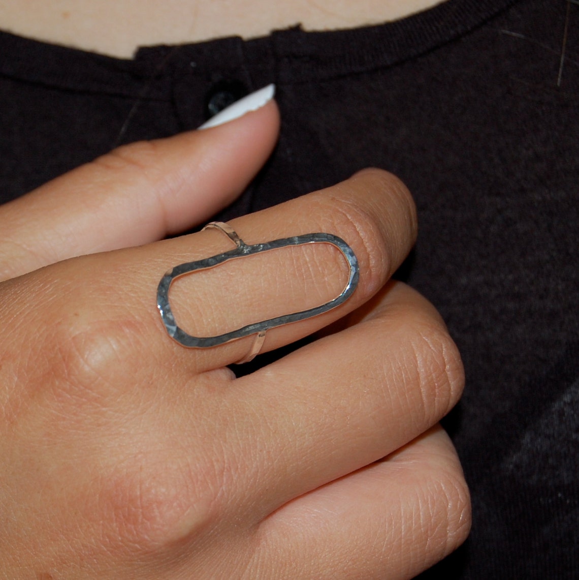 Oval Hammered Ring Sterling Oval Ring Geometric Ring - Etsy