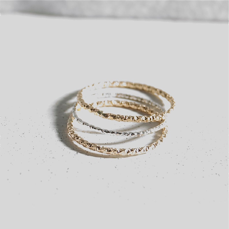 3 Dainty Stacking Rings -tinsel Ring--tiny Sterling Silver Textured ...
