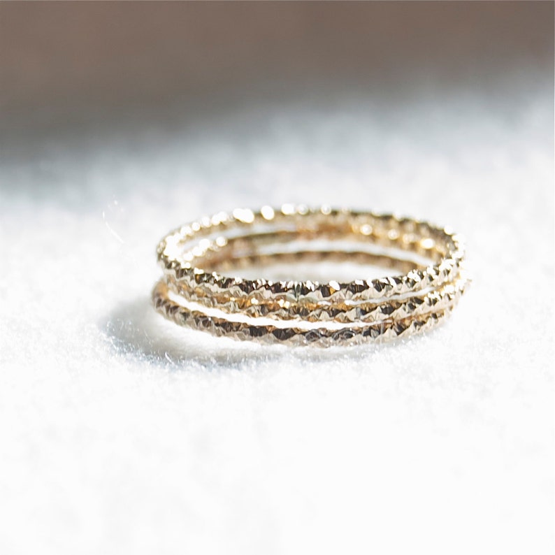 3 Dainty Stacking Rings -tinsel Ring--tiny Sterling Silver Textured ...