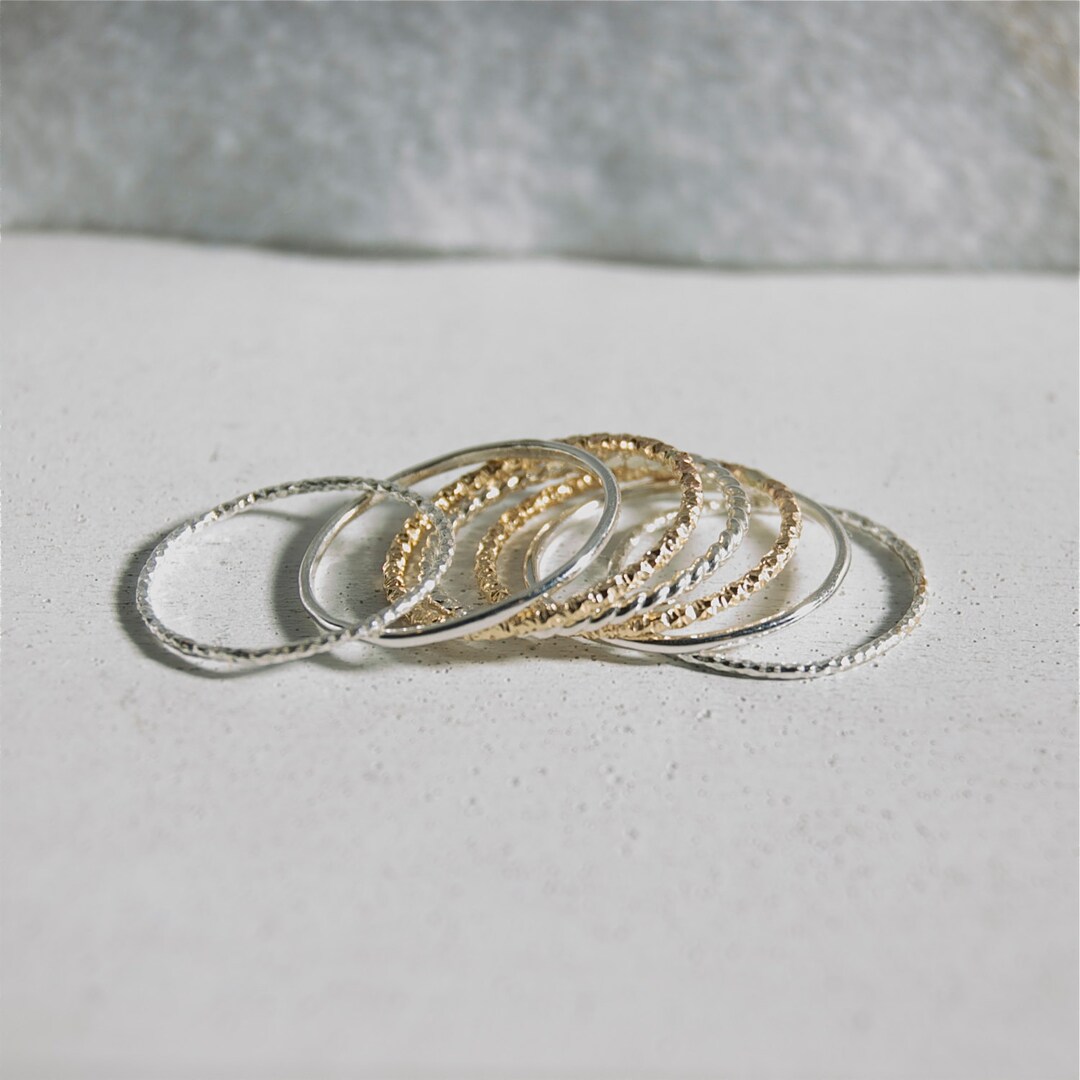 7 Dainty Stacking Rings - Sterling Silver Stacking Rings - Sparkle ...