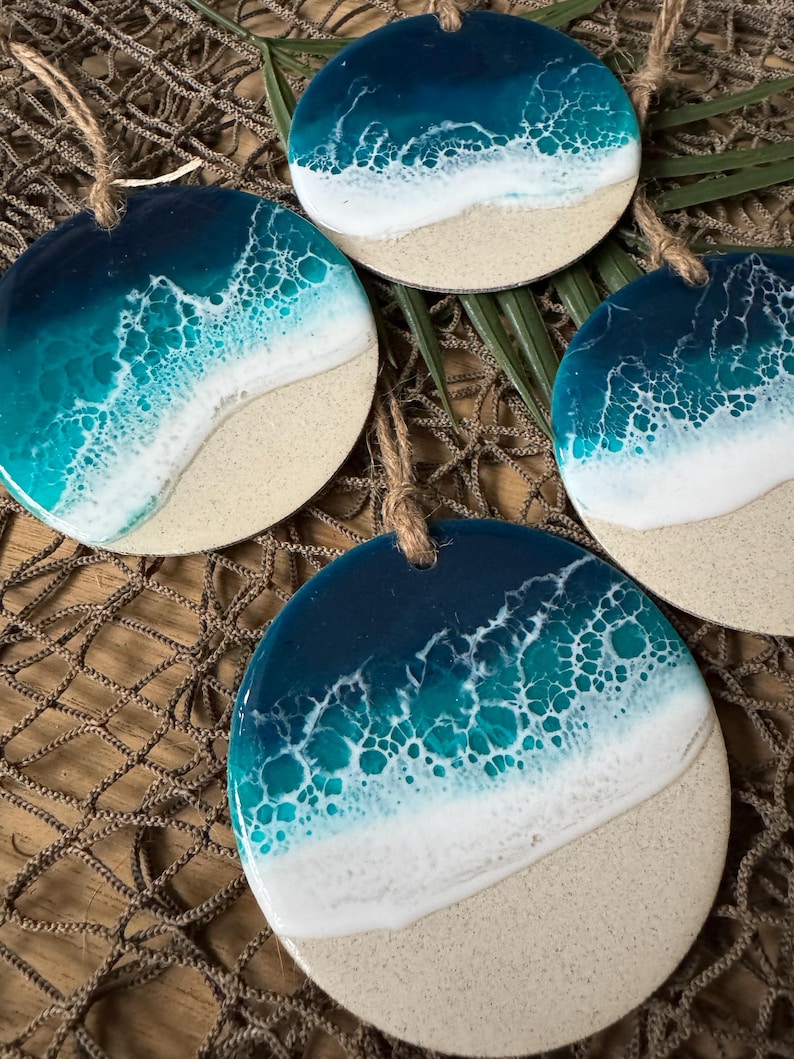 Beach Ornaments, Resin Wave Ornaments, Beach Gift, Holiday Gift, Sand ...