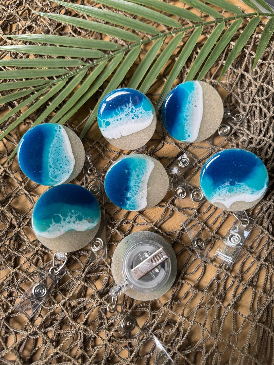 Ocean Wave Resin Badge Reel, Handmade Beach ID Holder, Retractable ID ...