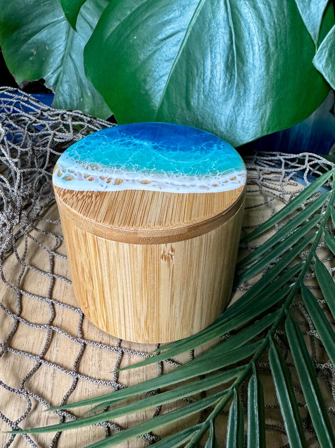 Ocean Waves Bamboo Container, Beach Bamboo Salt Cellar - Etsy