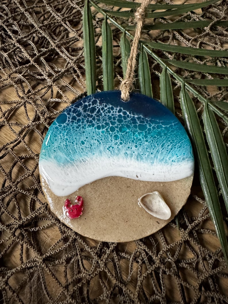 Beach Ornaments, Resin Wave Ornaments, Beach Gift, Holiday Gift, Sand ...