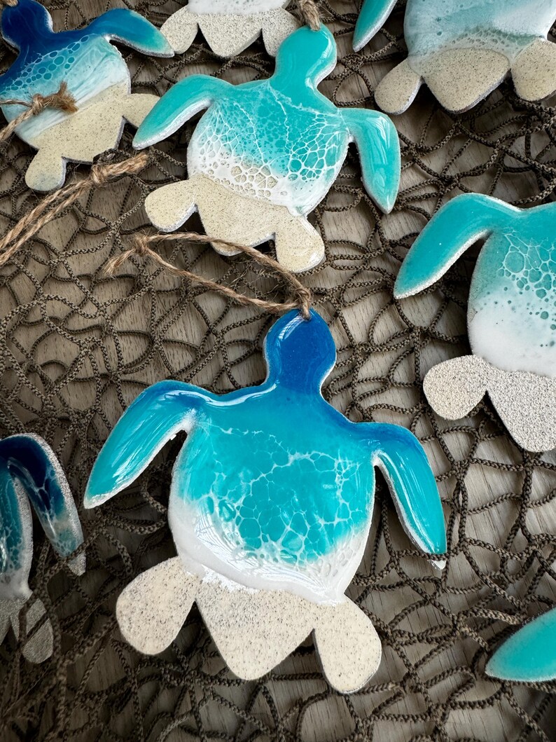 Ocean Resin Wave Turtle Ornament, Sea Turtle Christmas Ornament, Beach ...
