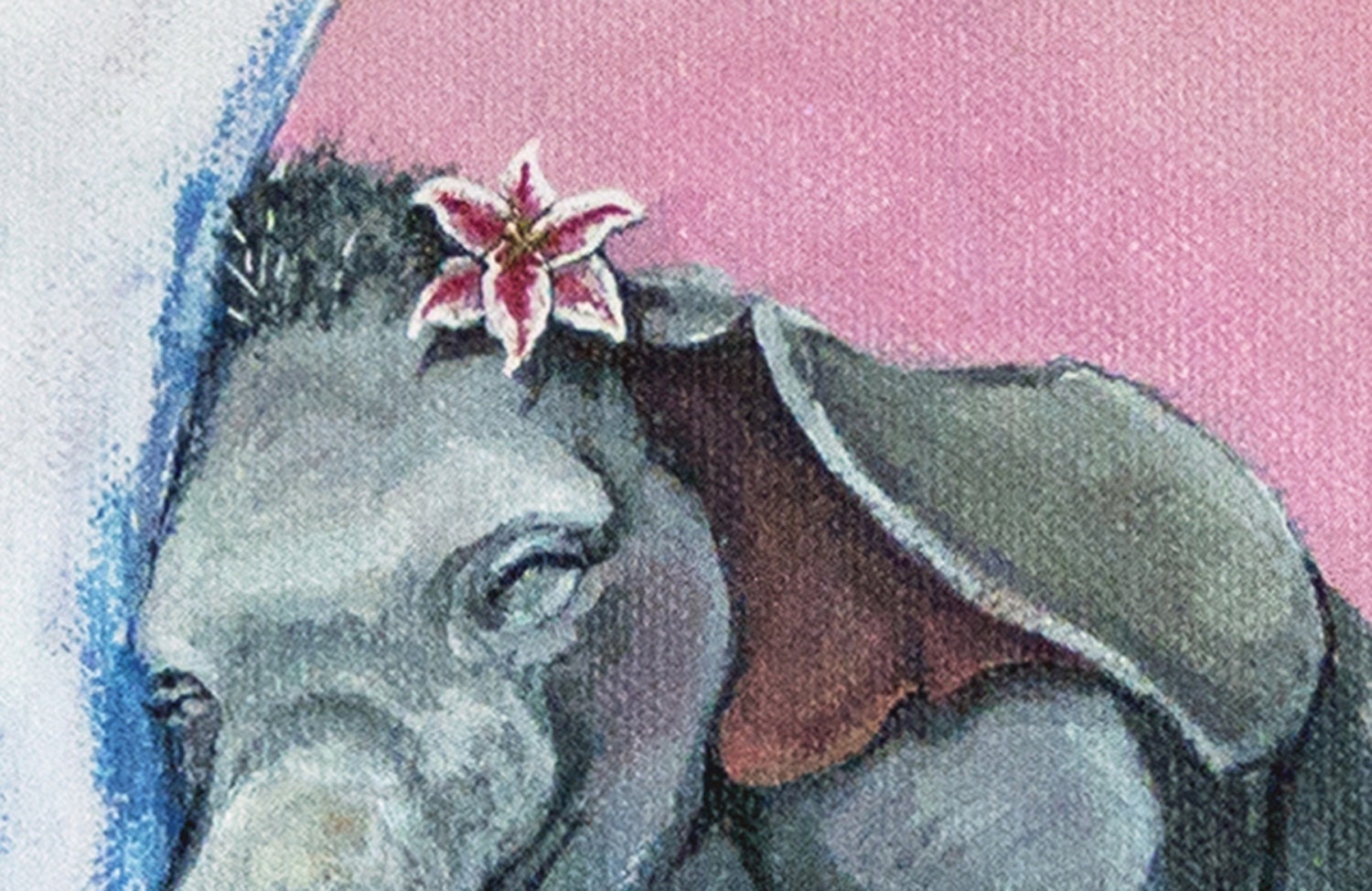 Cute Whimsical Sleeping Baby Elephant Mouse Stargazer Lily Flower Moon ...