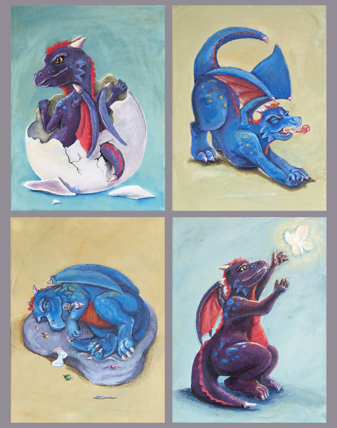 Cute Playful Baby Dragon Pounce Roar Fire Bright Colorful Fairy Tale ...