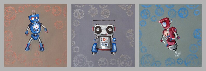 Robot Cute Colorful Retro Steampunk Dials Gauges Gears Boy's Room Kid's ...