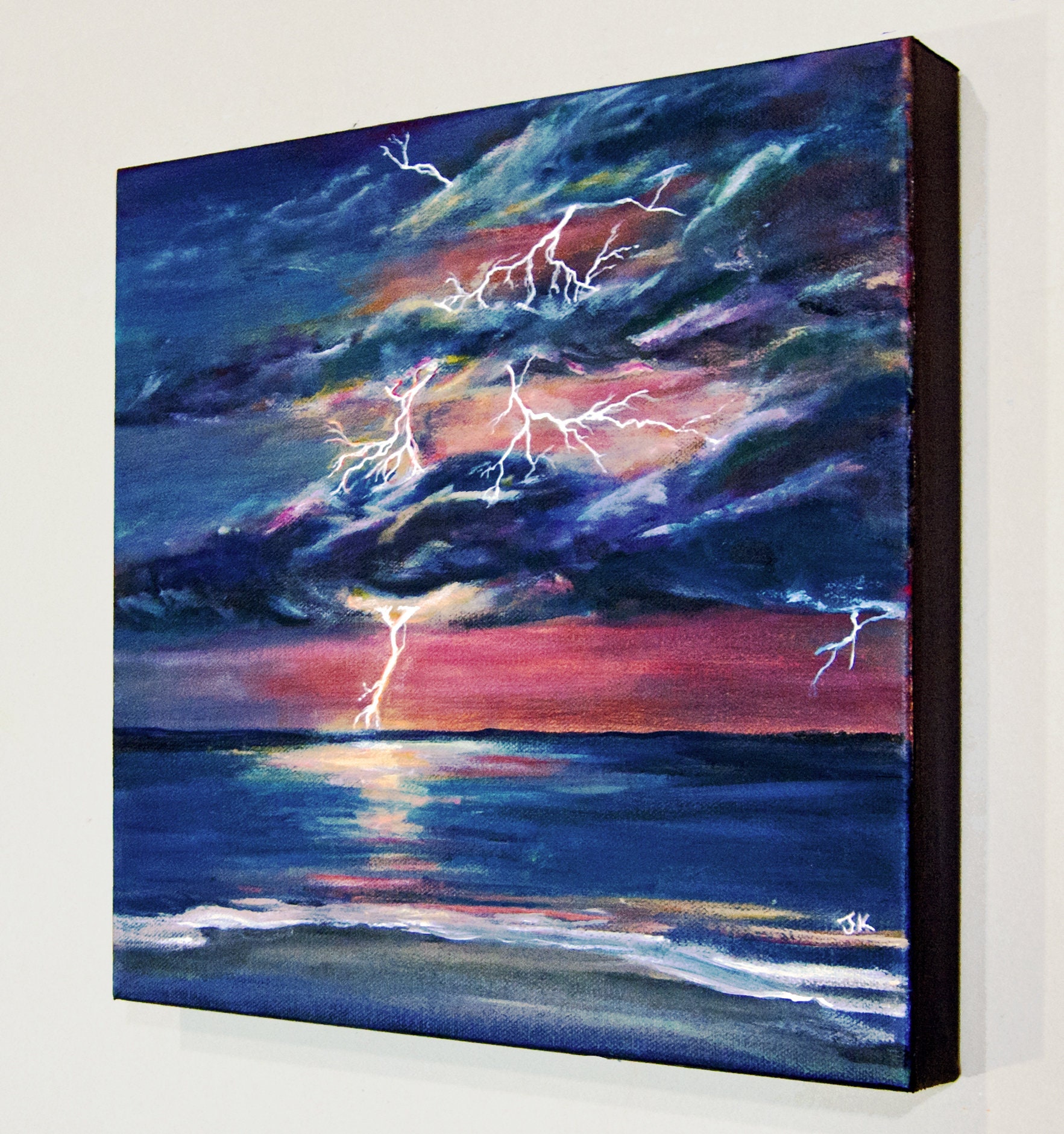 Original Lightning Thunderstorm Rain Cloudy Sunset Sky Beach Ocean Pink ...