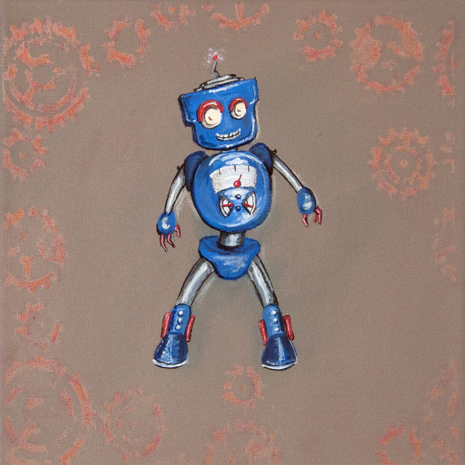 Robot Cute Colorful Retro Steampunk Dials Gauges Gears Boy's Room Kid's ...