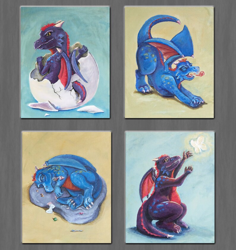 Cute Playful Baby Dragon Hatchling Bright Colorful Fairy Tale Fantasy ...