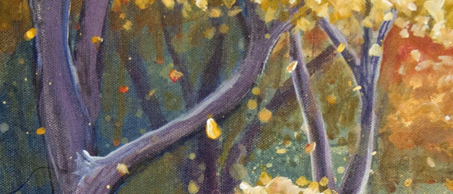 Fantasy Autumn Fall Landscape Falling Leaves Forest Woods Trees Yellow ...