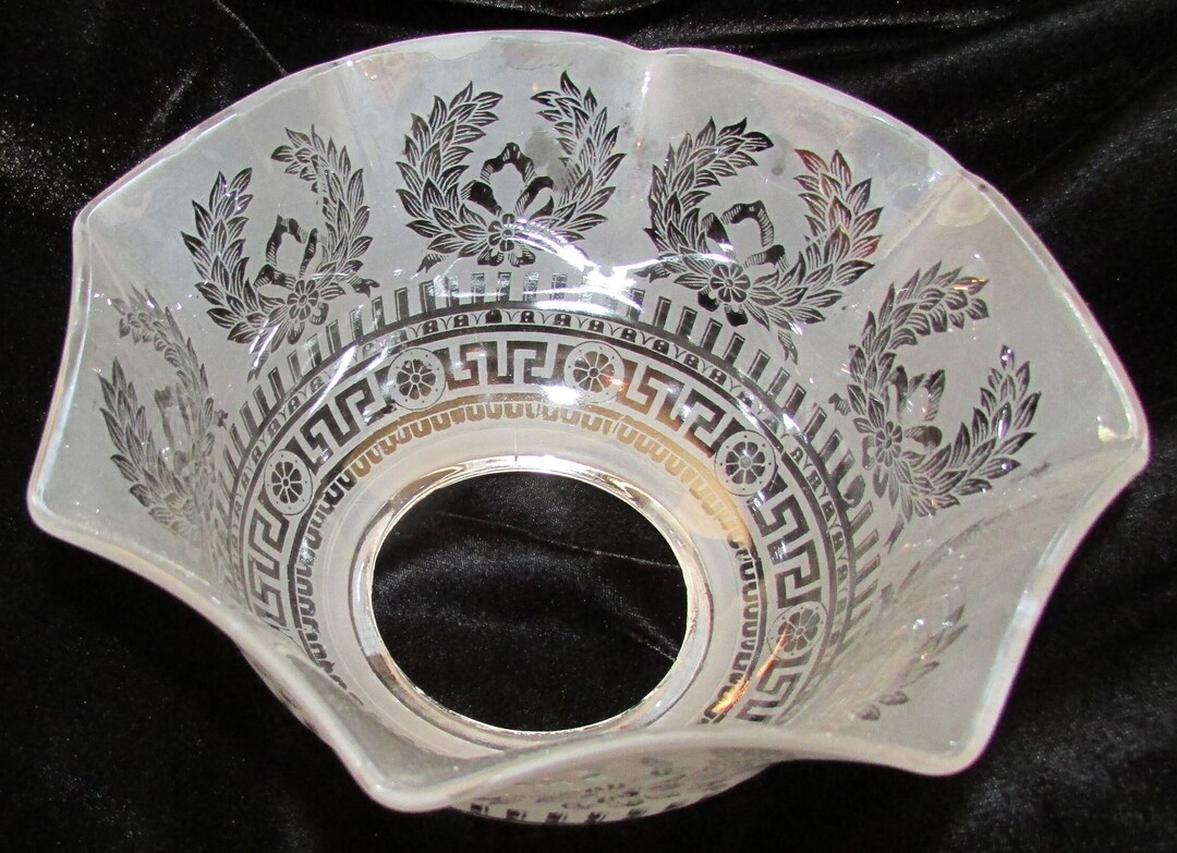 FROSTED GLASS SHADE Upturn Oil Lamp Gas Lamp Wreaths Greek Key - Etsy