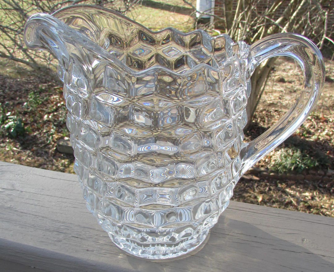 FOSTORIA BLOCK PITCHER Large Water Pitcher American Block Clear Glass ...