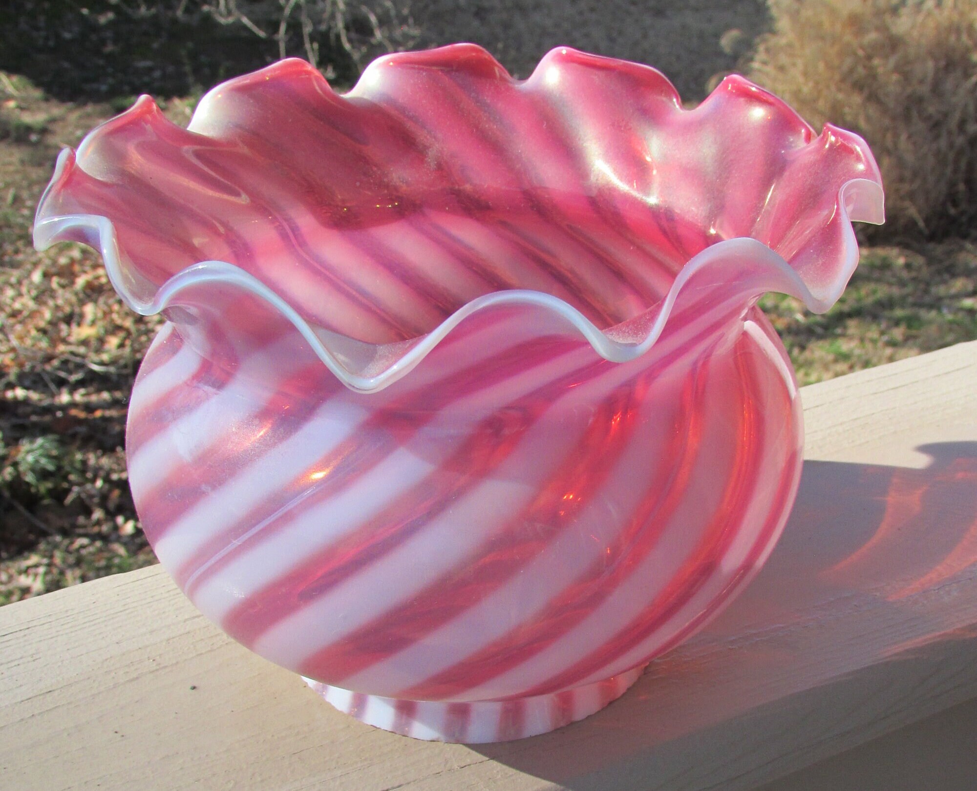 CRANBERRY SWIRL SHADE Opalescent Gas Oil Lamp Shade Torchiere 4 Fitter ...