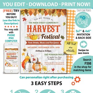 Fall Harvest Festival Invitation. EDITABLE Party Invite - Etsy