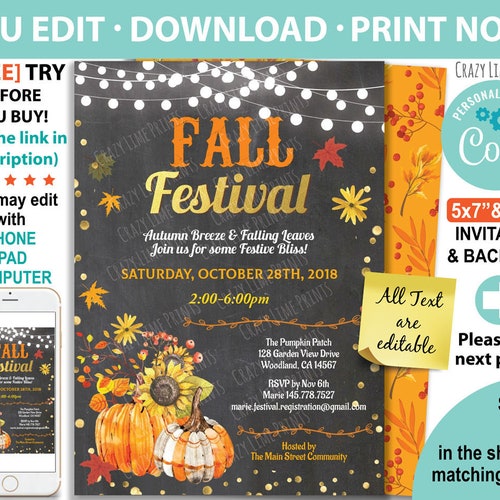EDITABLE Fall Festival Fall Harvest Flyer Printable Halloween - Etsy