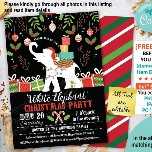 EDITABLE White Elephant Gift Exchange Invitation Christmas - Etsy