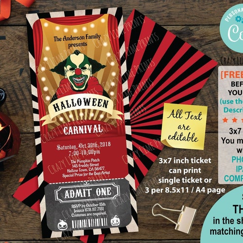 Clown Halloween Invitations Scary Horror Carnival Party - Etsy