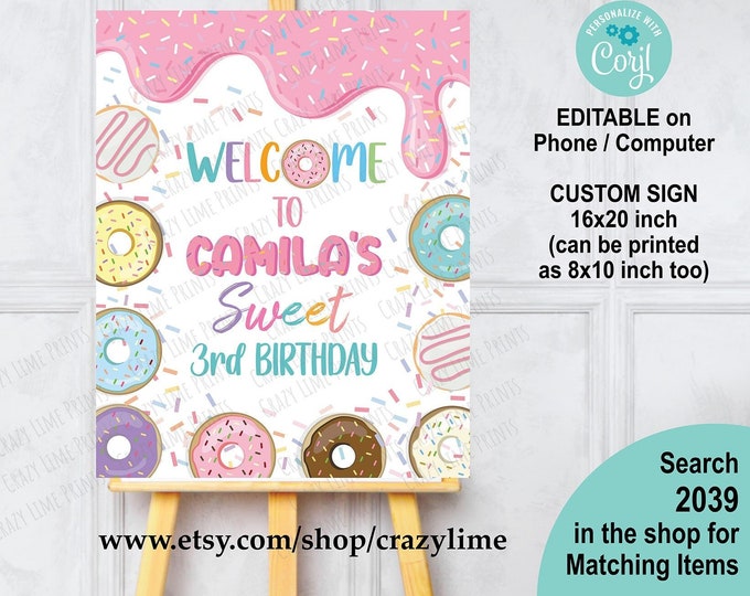 Editable Donut Birthday Party Welcome Sign. Party Poster. - Etsy