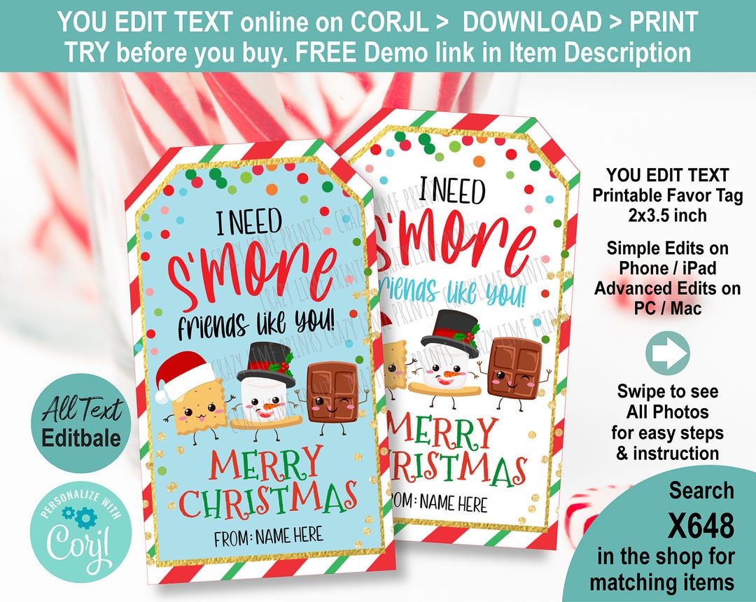 EDITABLE Christmas S'more Gift Tag. School Class Kid Treat Label. Need ...