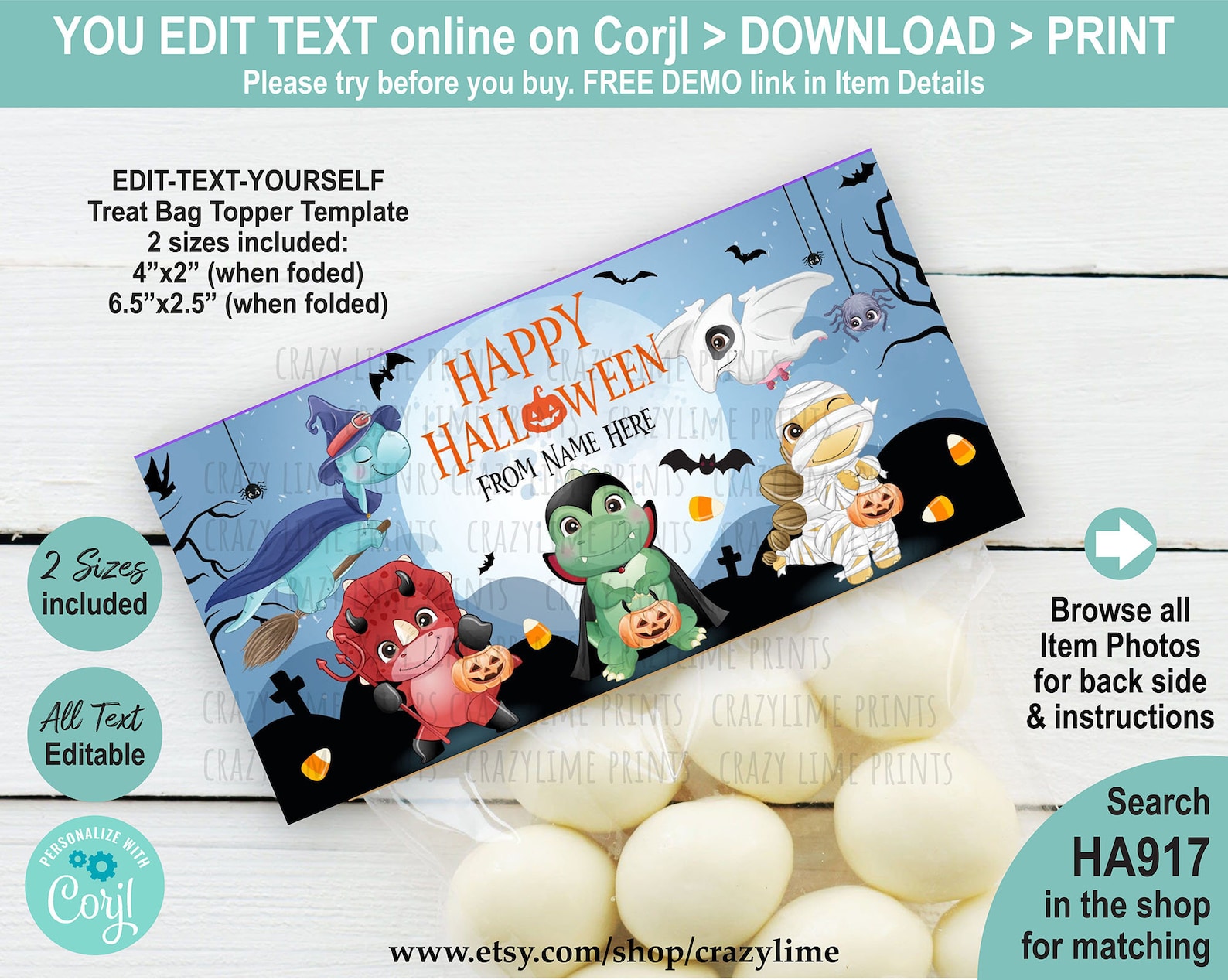 EDITABLE Halloween Treat Bag Topper Template. Printable Cute - Etsy