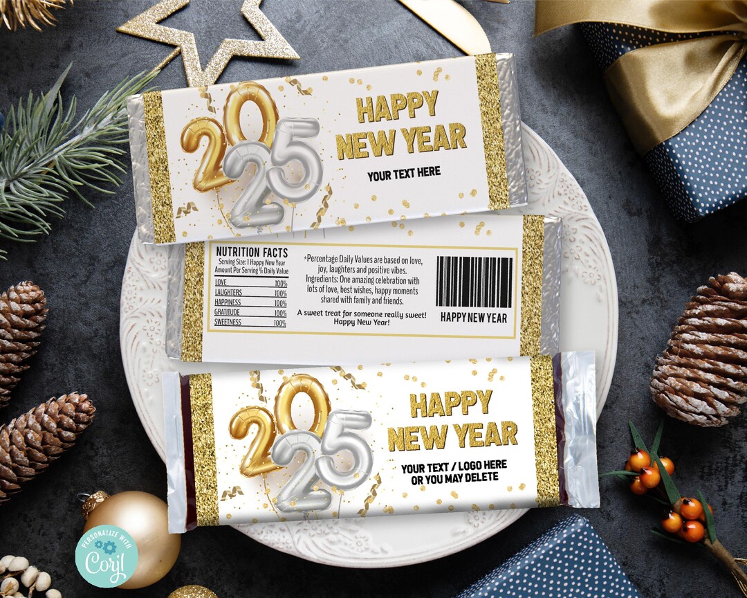 EDITABLE Happy New Year 2025 Candy Bar Wrapper Personalised Template ...