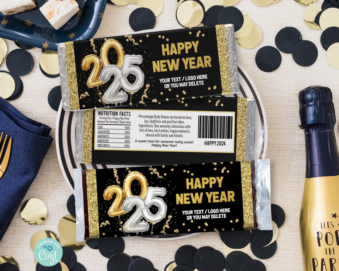EDITABLE Happy New Year 2025 Candy Bar Wrapper Personalised Template ...