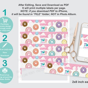 EDITABLE Donut Two Sweet 2nd Birthday Party Favors Bundle 5 Templates ...