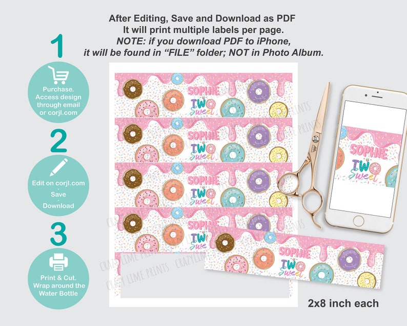 EDITABLE Donut Two Sweet 2nd Birthday Party Favors Bundle - Etsy