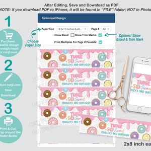 EDITABLE Donut Three is so Sweet 3rd Birthday Party Favors Bundle. Set ...