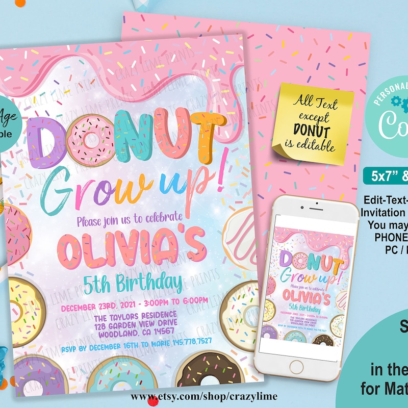Donut Party Invitations - Etsy