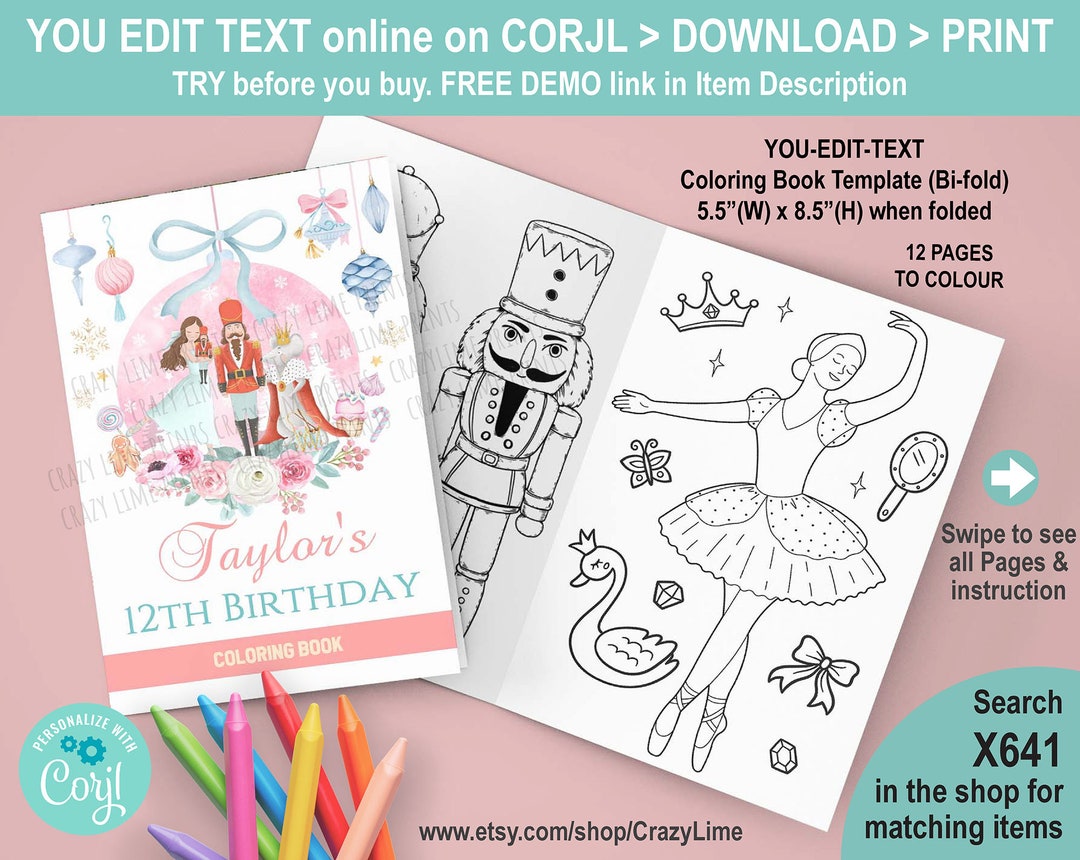 Nutcracker Coloring Activity Book. Christmas Ballet Girl Birthday Party ...