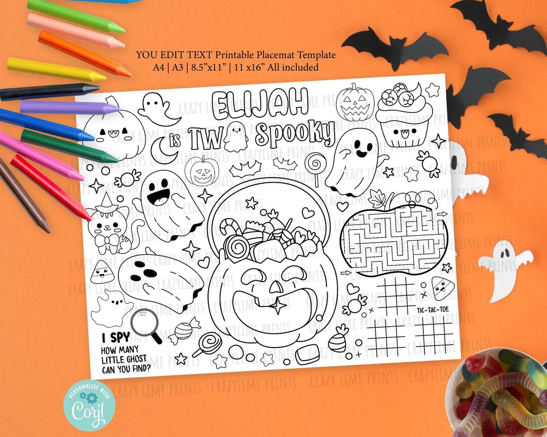 EDITABLE Two Spooky Halloween 2nd Birthday Party Placemat. Boo Ghost ...