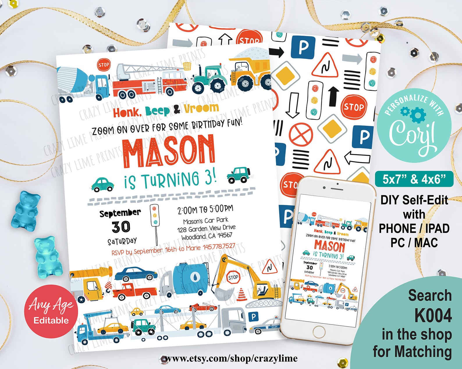 Editable Transportation Kid Birthday Party Invitation - Etsy
