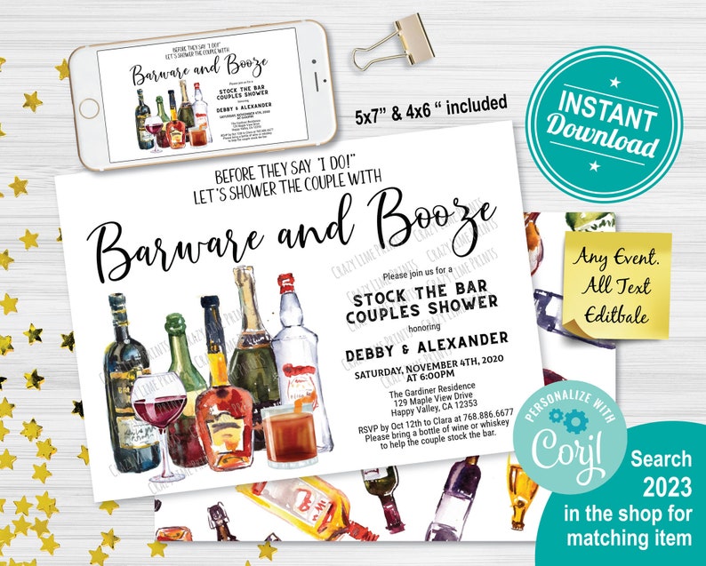 Stock The Bar Invitation EDITABLE Couples Shower Etsy