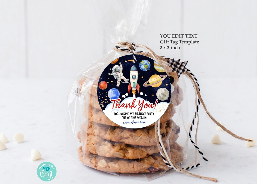 EDITABLE Astronaut Outer Space Party Favor Tag. Rocket Birthday Thank ...