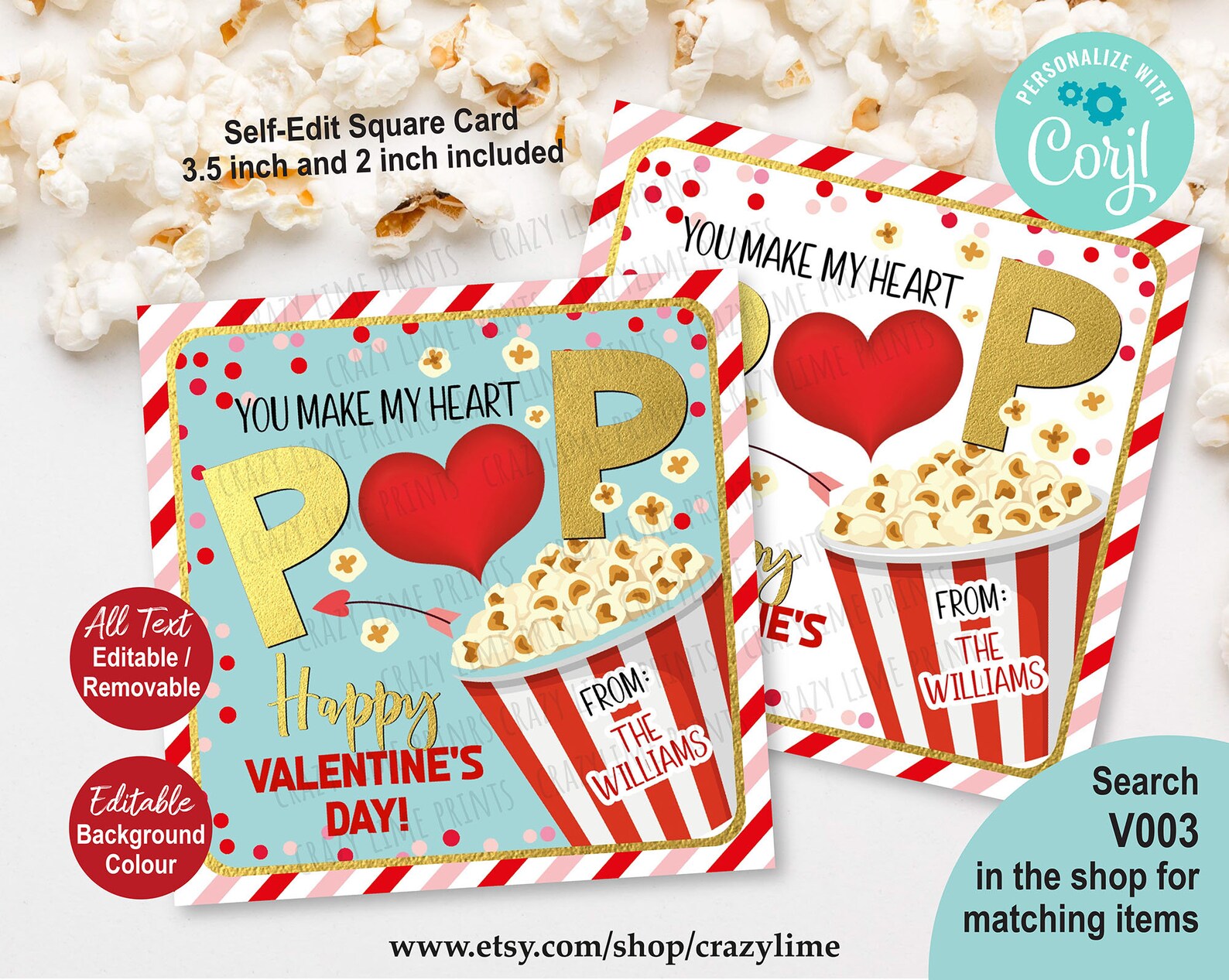 EDITABLE Valentine Popcorn Tag. You Make Me Pop Printable - Etsy