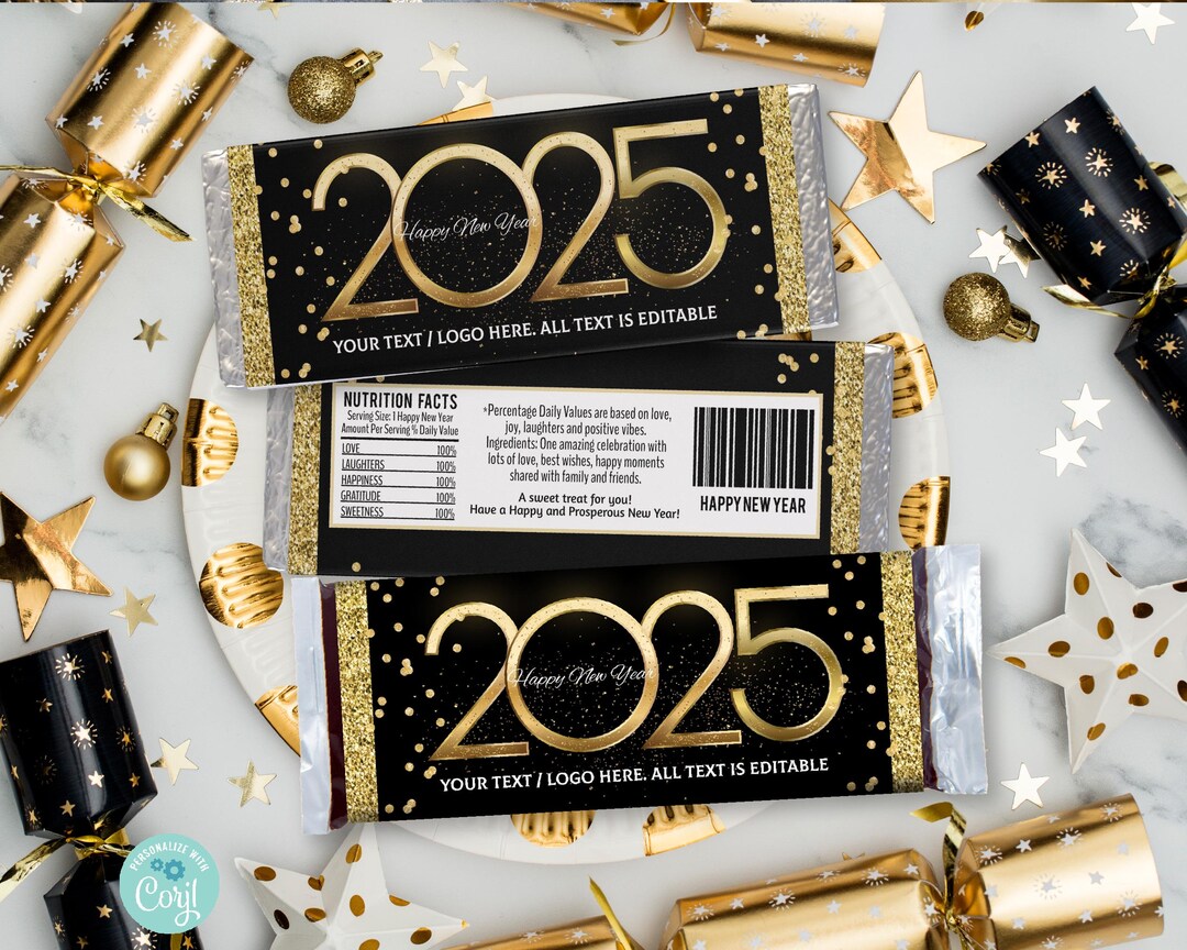 EDITABLE Happy New Year 2025 Candy Bar Wrapper Personalised Template ...