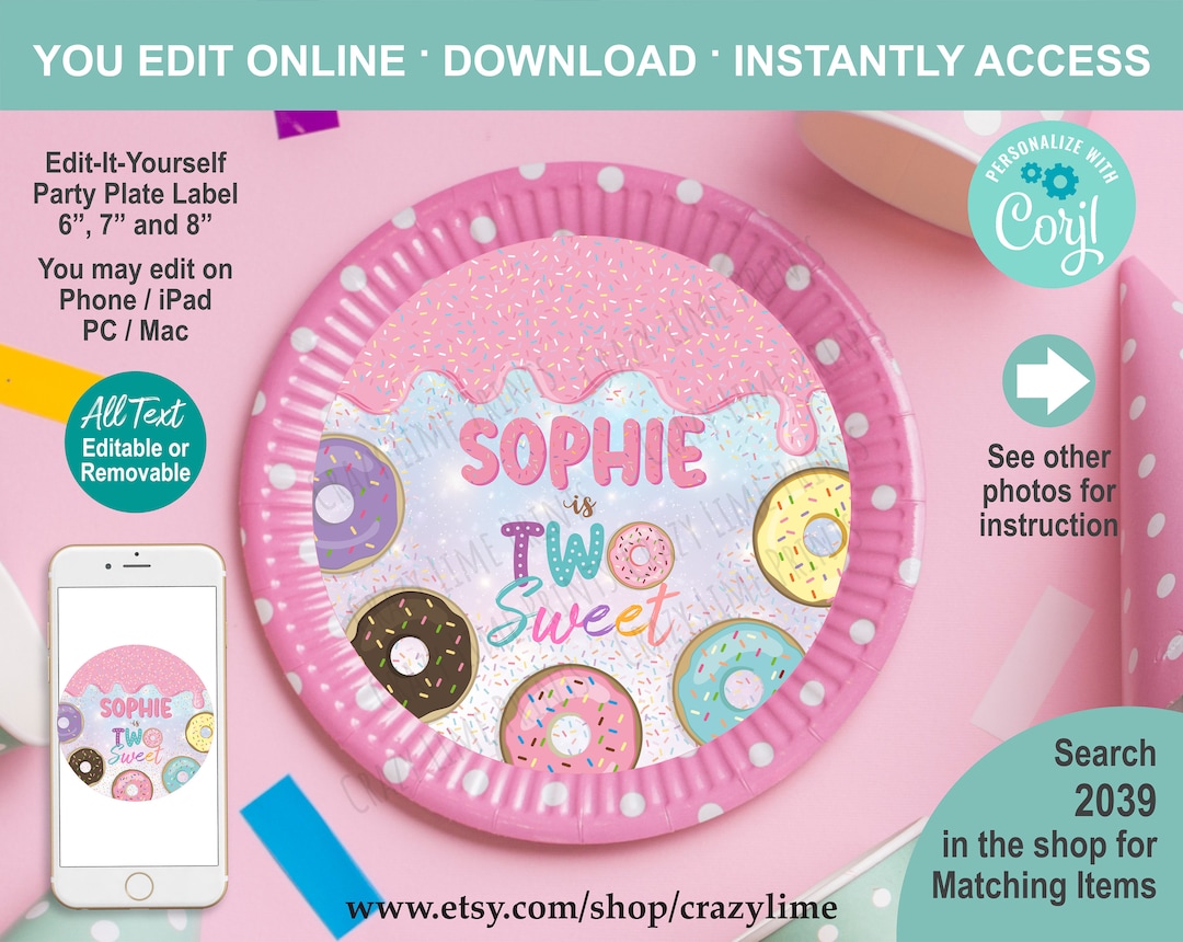 Editable Donut TWO Sweet Plate Label Template. Printable 2nd - Etsy